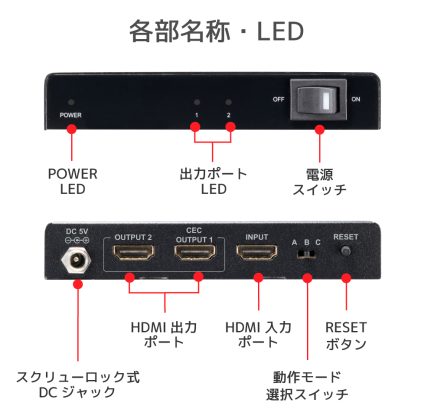 4K60Hz対応1入力2出力HDMI分配器（動作モード機能付）RS-HDSP2M-4K｜ラトックシステム公式サイト